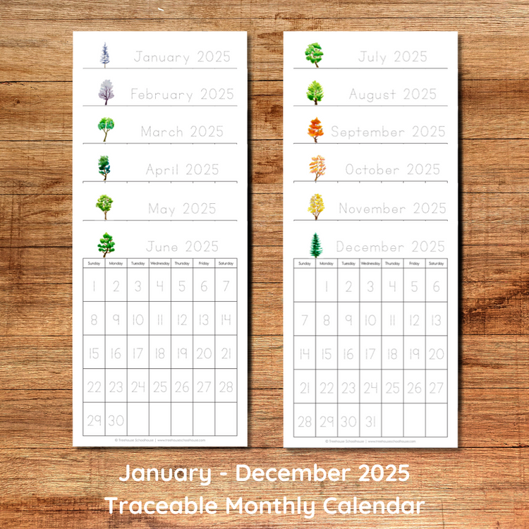 Traceable Monthly Calendar 2025 – Treehouse Schoolhouse